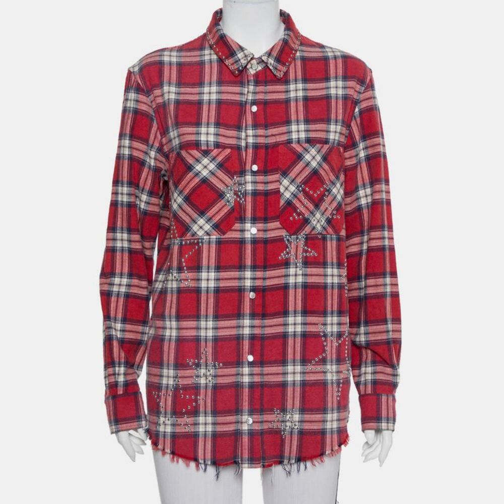 Amiri Red Plaided Flannel Studded Star Detail Shirt M - Gem